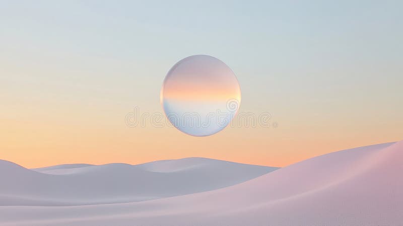 A Surreal Landscape at Sunset, Featuring a Large, Translucent Orb ...