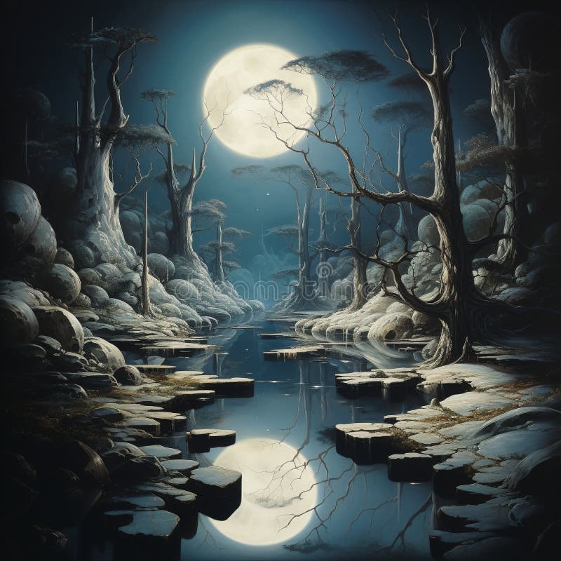 Surreal Landscape Symphonic Moon Shadows Stock Photos - Free & Royalty ...