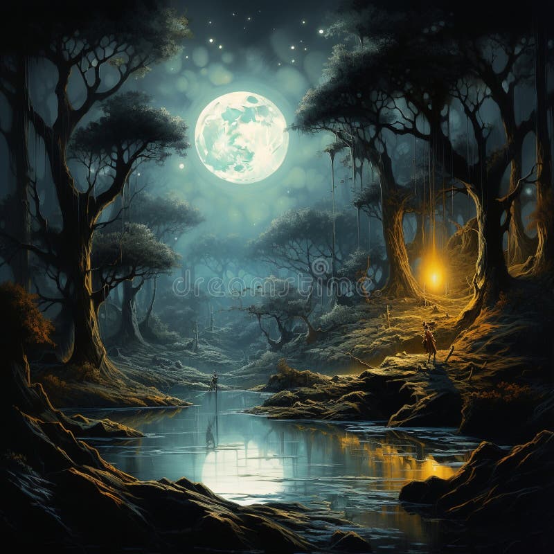 Surreal Landscape with Symphonic Moon Shadows Stock Photo - Image of ...
