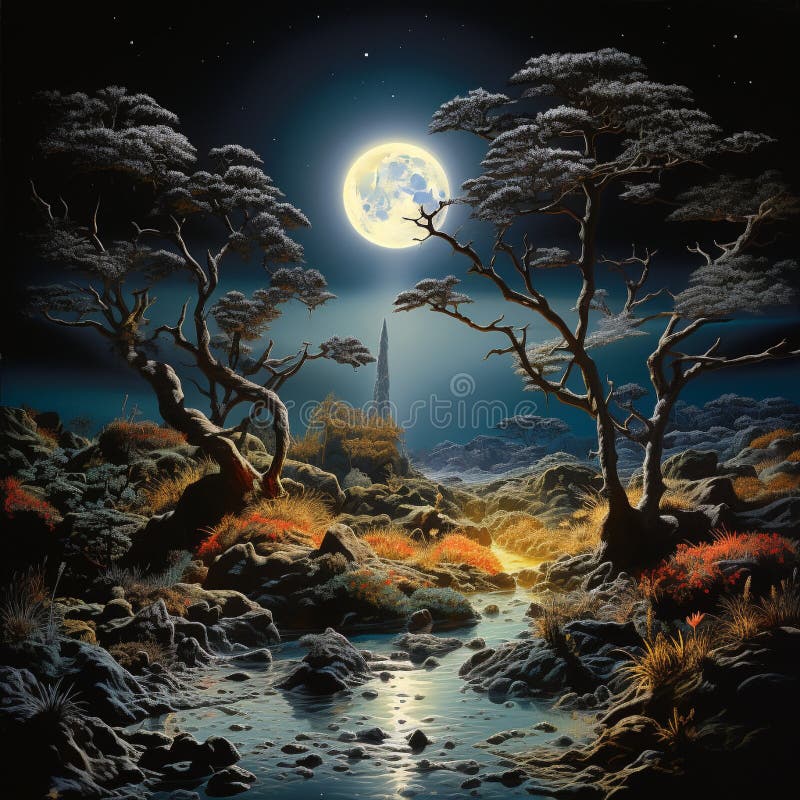 Surreal Landscape with Symphonic Moon Shadows Stock Image - Image of ...