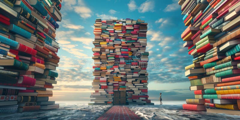 Towering Books, a Path To Knowledge. Created by Generative Artificial ...