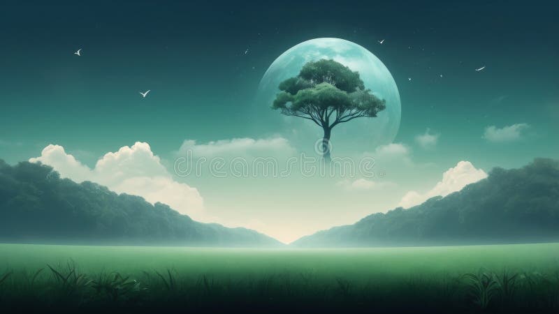 A Surreal Landscape with a Tree Floating in the Air Surrounded by a ...
