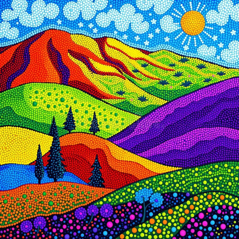 A Surreal Landscape with Vibrant Colors and Patterns. a Dynamic ...