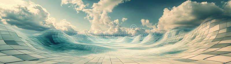 Surreal Landscape with Waves and Clouds in a Dreamlike Horizon Stock ...