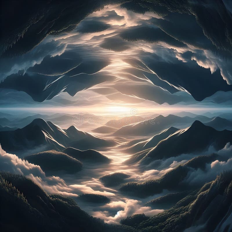 A Surreal Landscape Where the Sky is a Liquid Mirror, Reflecting an ...