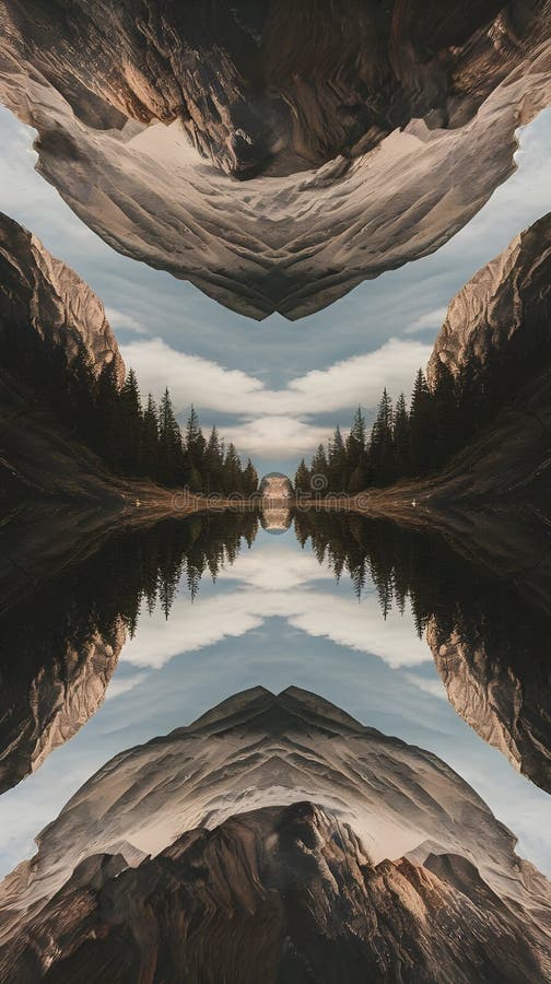 A Surreal Landscape Where the Sky is a Liquid Mirror, Reflecting an ...
