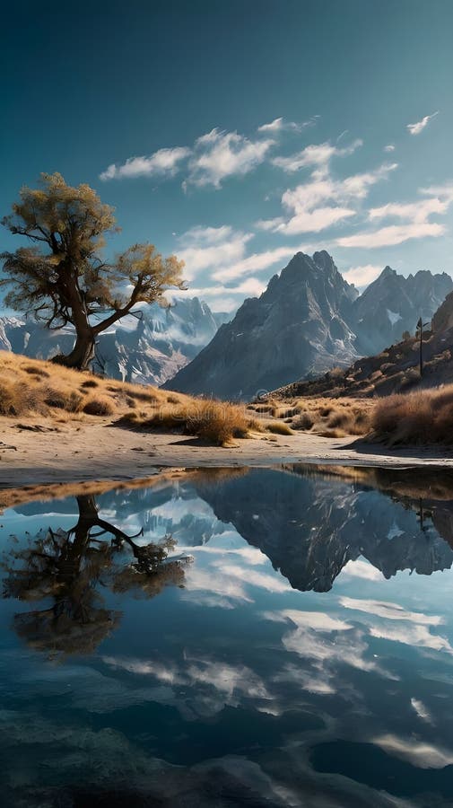 A Surreal Landscape Where the Sky is a Liquid Mirror, Reflecting an ...