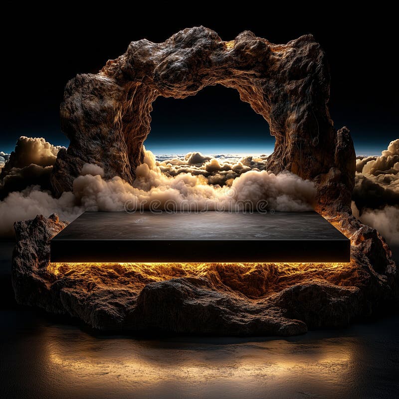 Surreal Landscapes with Floating Platforms Stock Illustration ...