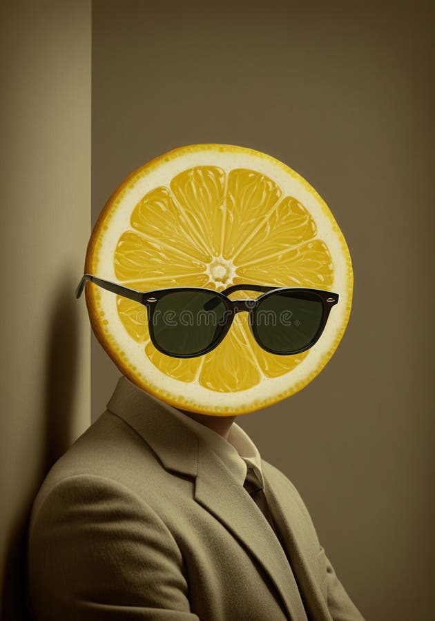 Surreal Lemon Head Portrait with Sunglasses Collage Stock Photo - Image ...