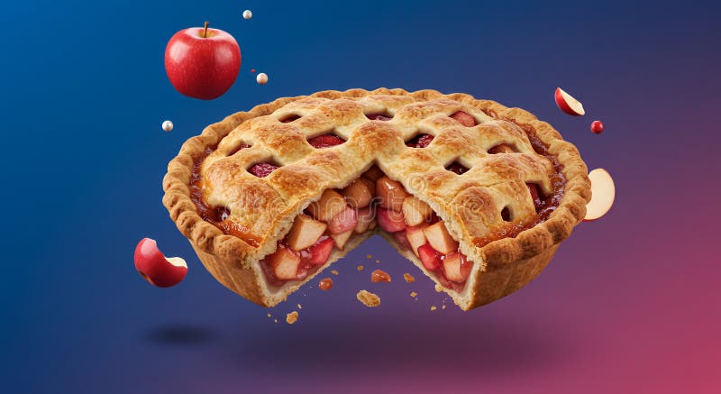 Surreal Levitating Apple Pie on Gradient Background Stock Illustration ...
