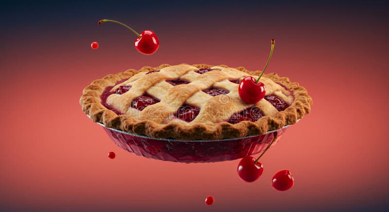 Surreal Levitating Cherry Pie on Gradient Background Stock Illustration ...