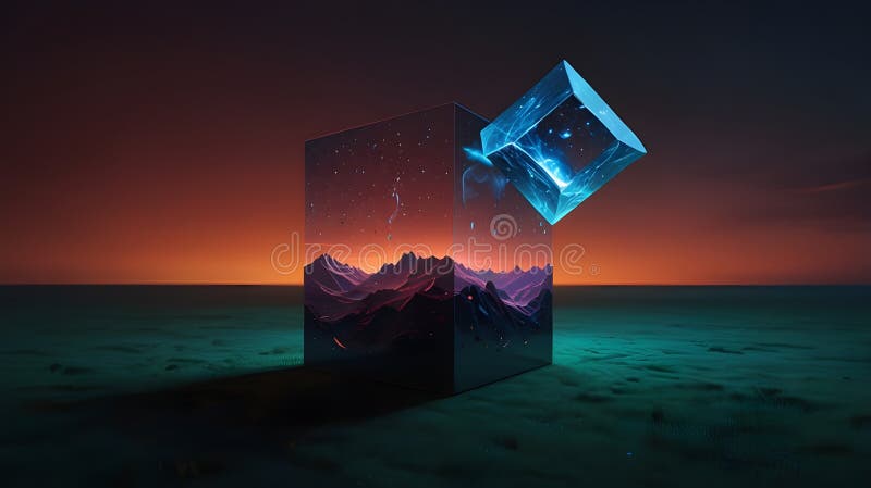 A Surreal Levitating Cube Composition with a Glowing Core Stock ...