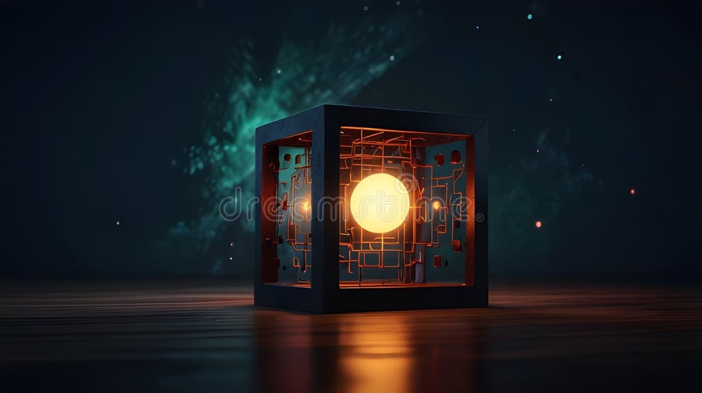 A Surreal Levitating Cube Composition with a Glowing Core Stock ...