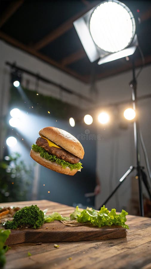 Surreal Levitating Hamburger with Backlight Stock Illustration ...