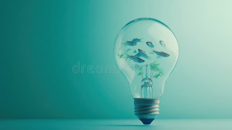 Surreal Light Bulb Aquarium Concept with Fish Inside Clear Glass Stock ...