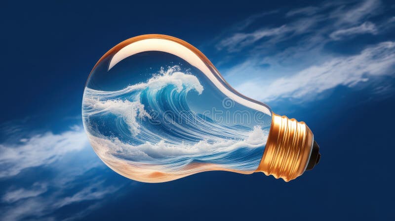 A Surreal Light Bulb Featuring a Vibrant Ocean Wave Inside, Symbolizing ...