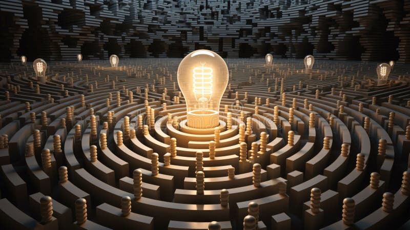 Surreal Light Bulb in Intricate Labyrinth of Imagination Stock ...