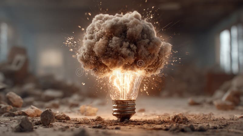 Surreal Light Bulbs Bursting with Electricity and Smoke Clouds ...