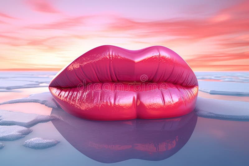 Surreal Lips Blowing in the Ice of North Pole at Sunset Surrealistic ...
