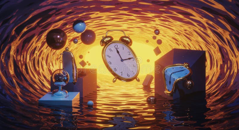 Surreal Liquid Time Vortex with Melting Clocks and Floating Objects ...