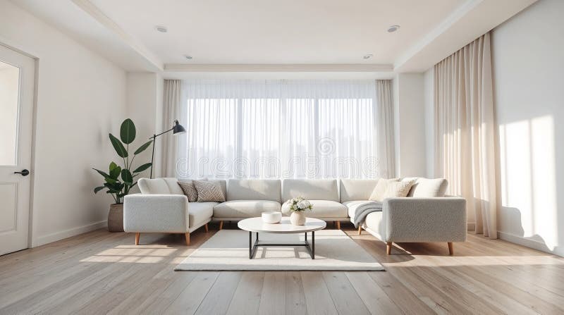 Surreal Low-angle Scandinavian Room, Diffused Light, Soft Tones, Plants ...