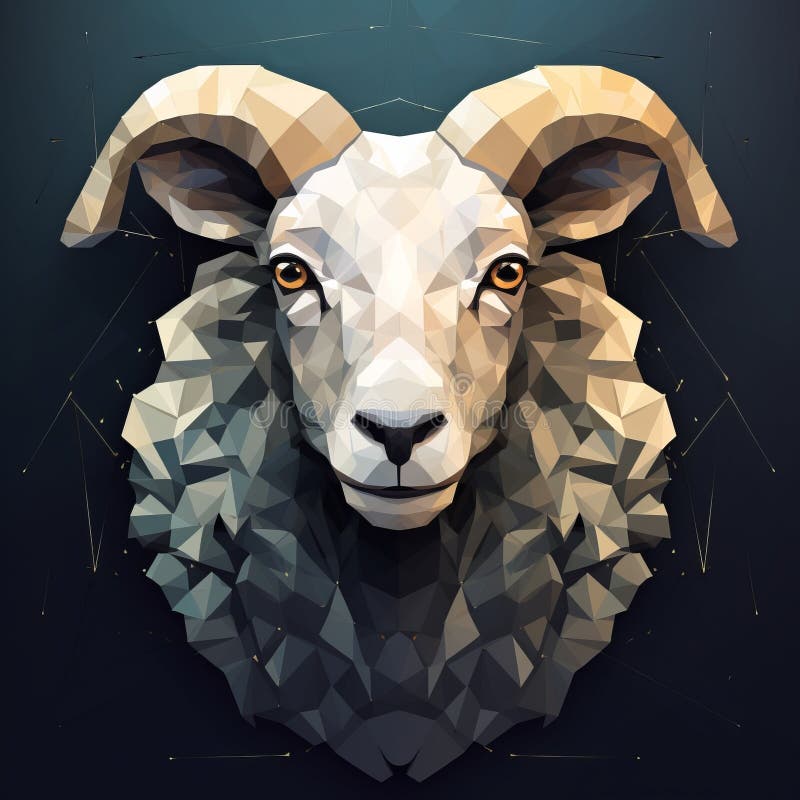 Surreal Low Poly Sheep Portrait with Geometric Patterns and Realistic ...
