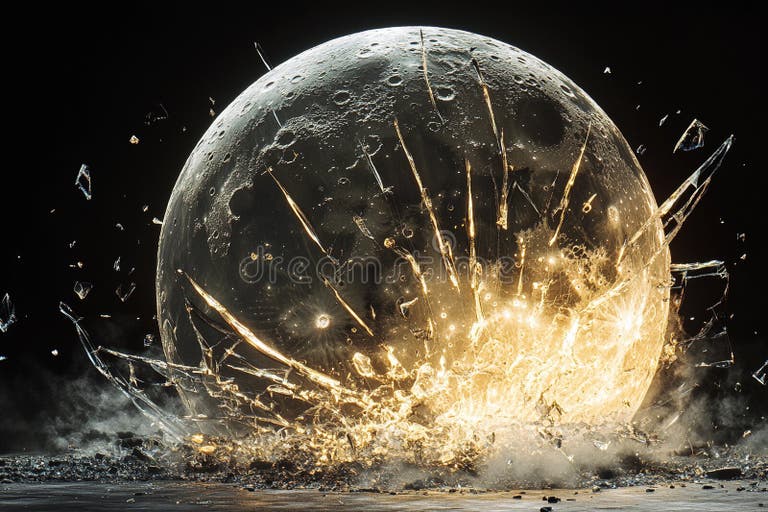 A Surreal Lunar Landscape Featuring a Shattered Moon on a Desolate ...