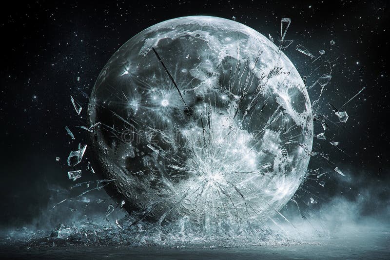 A Surreal Lunar Landscape Featuring a Shattered Moon on a Desolate ...