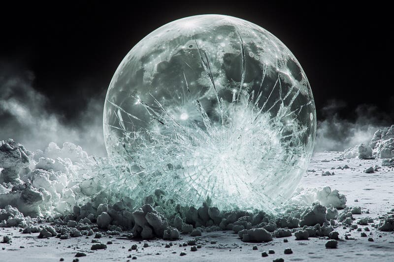 A Surreal Lunar Landscape Featuring a Shattered Moon on a Desolate ...