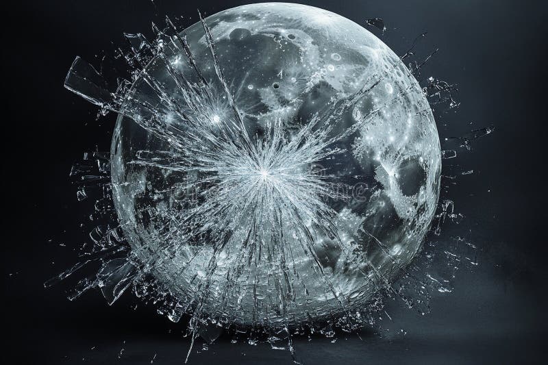 A Surreal Lunar Landscape Featuring a Shattered Moon on a Desolate ...
