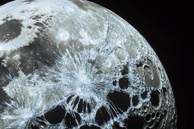 A Surreal Lunar Landscape Featuring a Shattered Moon on a Desolate ...