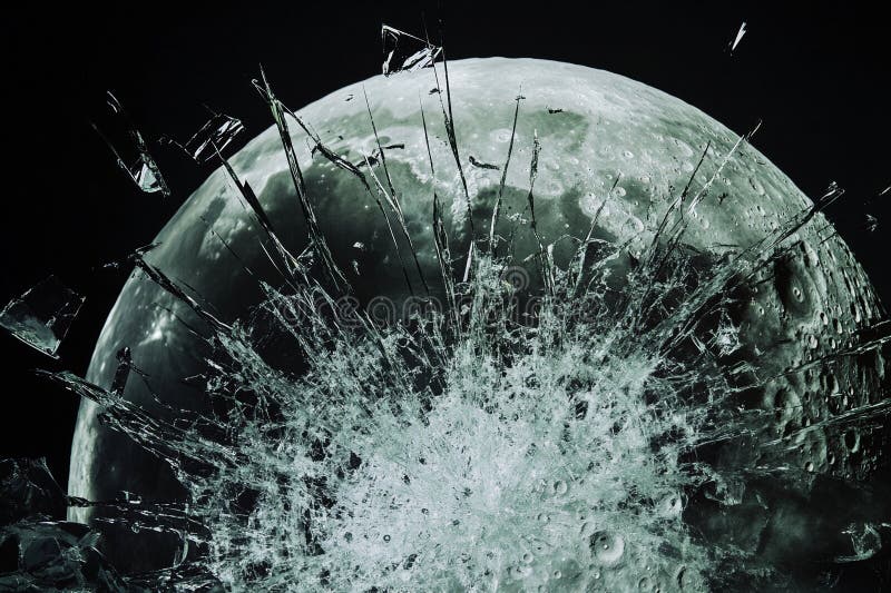 A Surreal Lunar Landscape Featuring a Shattered Moon on a Desolate ...