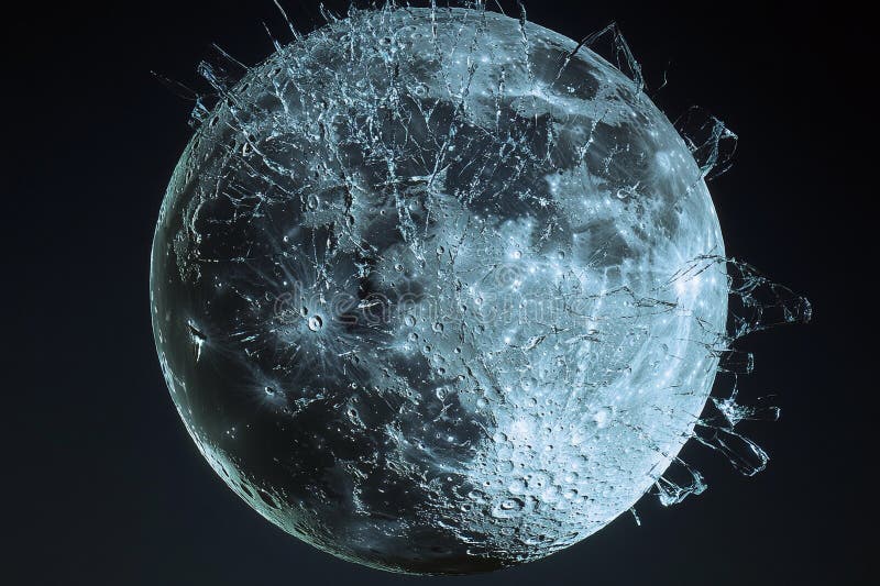 A Surreal Lunar Landscape Featuring a Shattered Moon on a Desolate ...