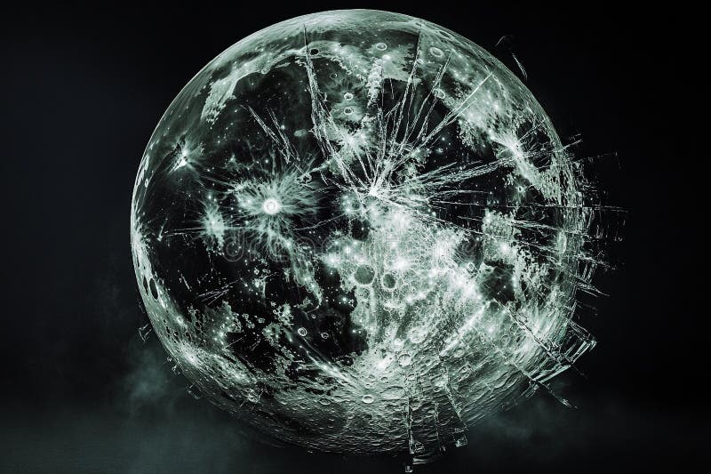 A Surreal Lunar Landscape Featuring a Shattered Moon on a Desolate ...
