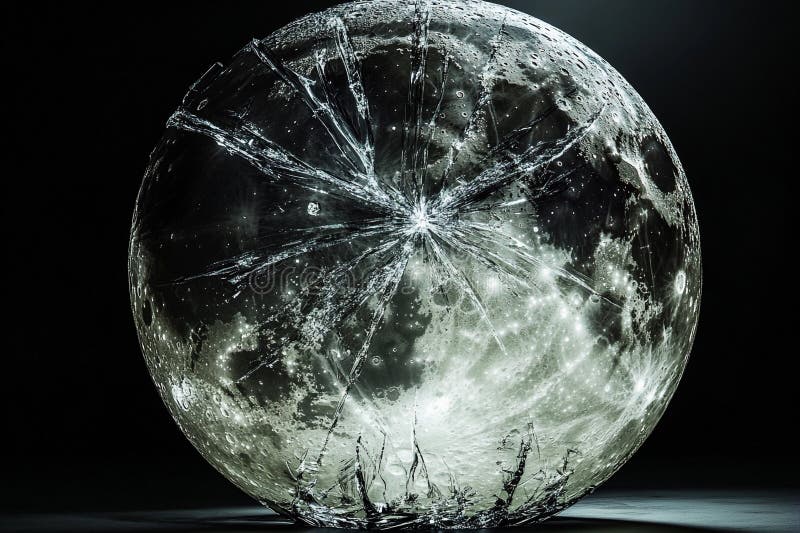 A Surreal Lunar Landscape Featuring a Shattered Moon on a Desolate ...