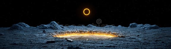 Surreal Lunar Landscape with Glowing Circular Structure and Solar ...