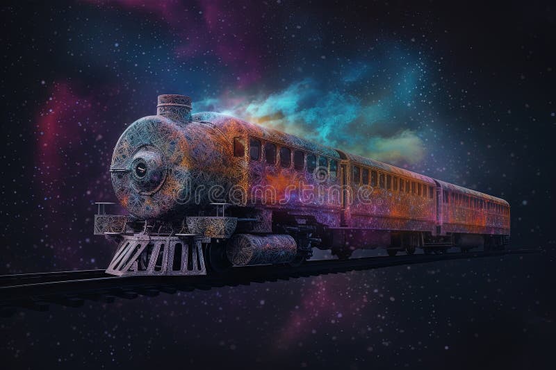 Surreal Magic Train in the Astral Space. Railway Trip on the Magic ...