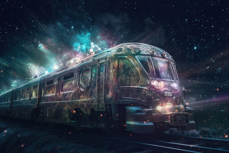 Surreal Magic Train in the Astral Space. Railway Trip on the Magic ...