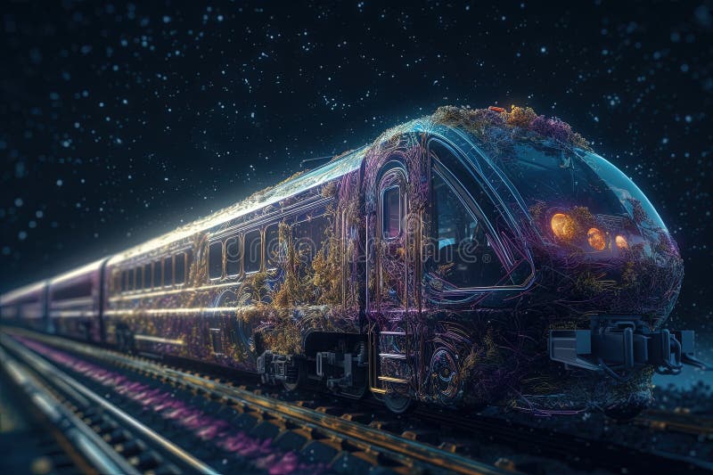Surreal Magic Train in the Astral Space. Railway Trip on the Magic ...