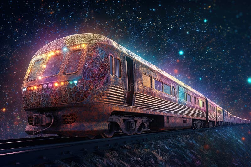 Surreal Magic Train in the Astral Space. Railway Trip on the Magic ...