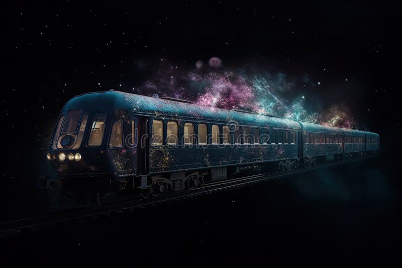 Surreal Magic Train in the Astral Space. Railway Trip on the Magic ...