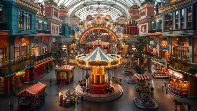 A Surreal Magical Theme Park Funfair with a Lot of Carousel and Games ...