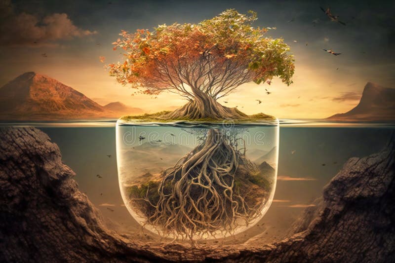 A Tree with Its Roots Growing in a World Beneath the Ground. AI ...