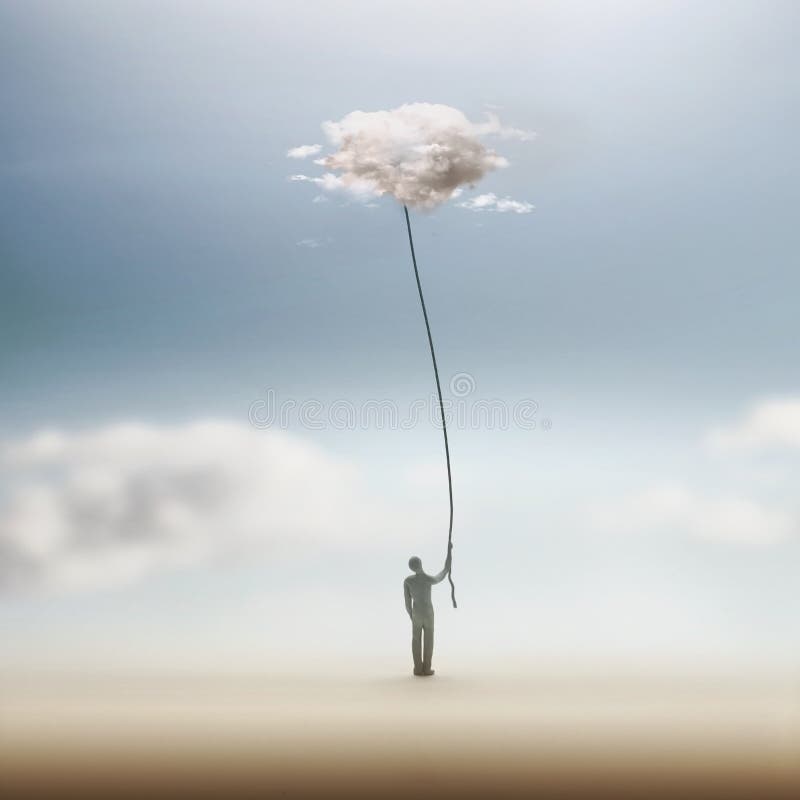 Surreal Man Successfully Chooses a Cloud from the Sky Stock Image ...