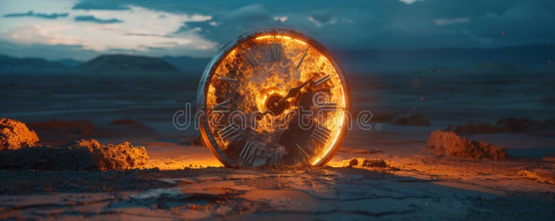 Surreal Melting Clock in Desert Landscape at Sunset with Dramatic Sky ...