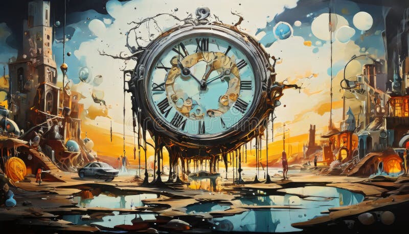 Surreal Melting Clock in Fantasy Landscape with Dreamlike Elements ...
