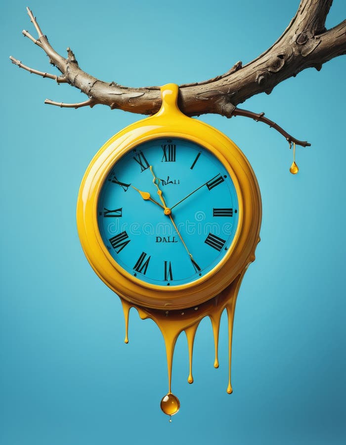 Surreal Melting Clock Hanging from Tree Branch Stock Photo - Image of ...