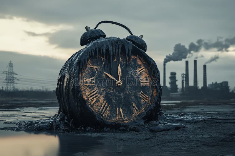 Surreal Melting Clock in Industry Stock Illustration - Illustration of ...