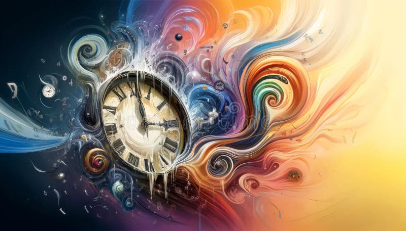Surreal Melting Clock in a Vortex of Colors. AI Generated Stock ...