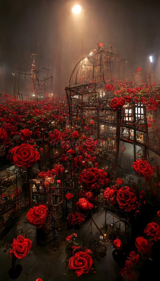Surreal Metal Framework with Red Roses Stock Photo - Image of roses ...